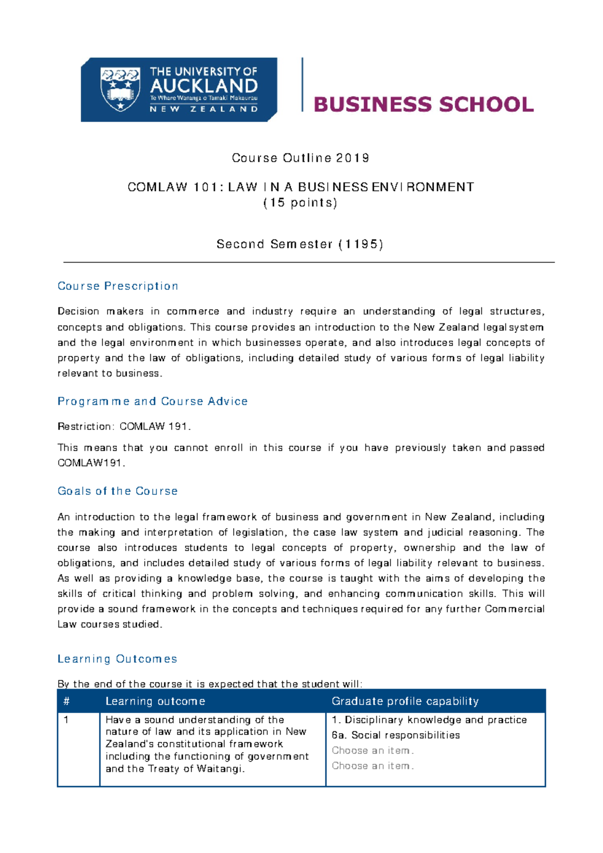 Comlaw 101 - lab-9 - Cour se Out lin e 2 0 1 9 COM LAW 1 0 1 : LAW I N A BUSI N ESS EN VI RON M ...