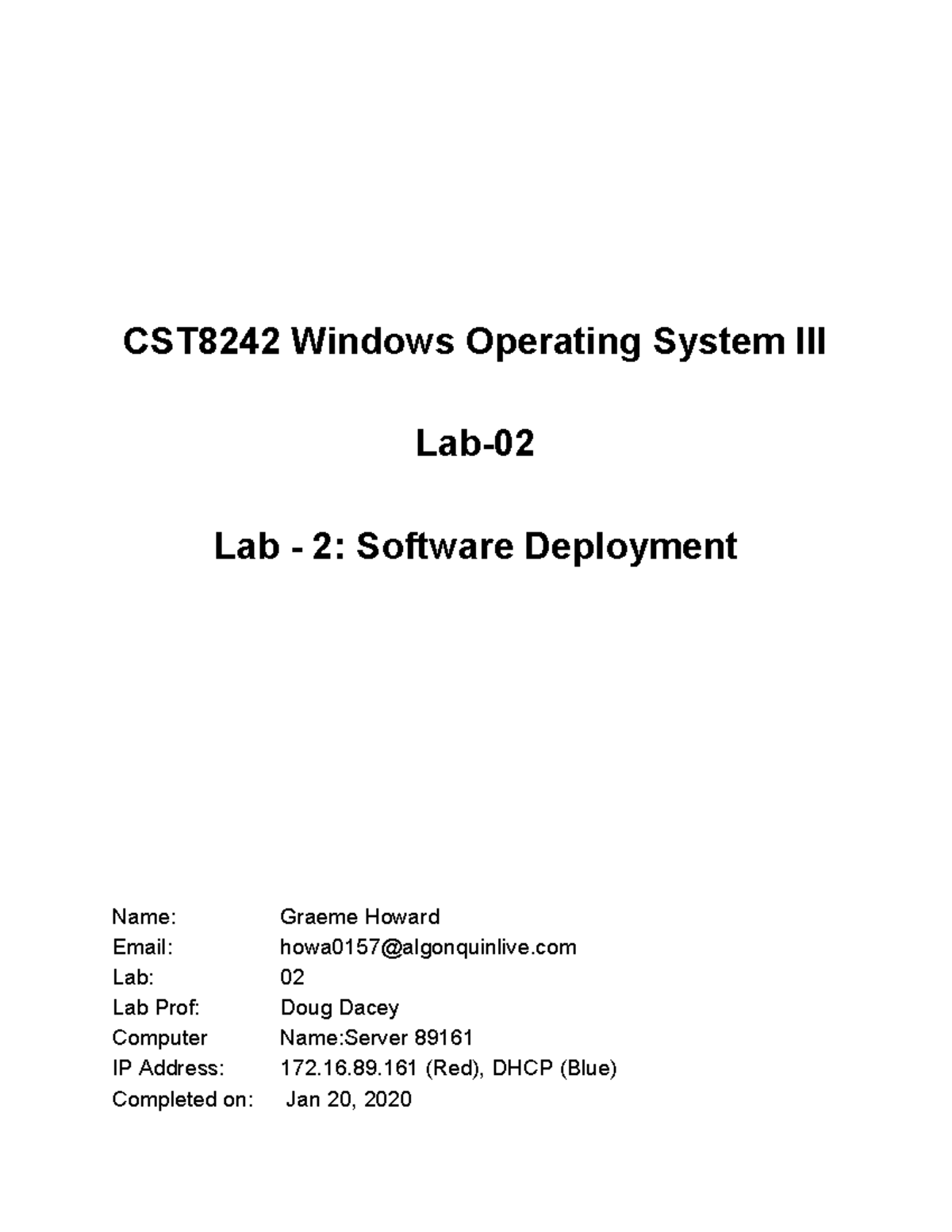 CST8242 Windows Operating System III - Lab #2 Software Deployment ...