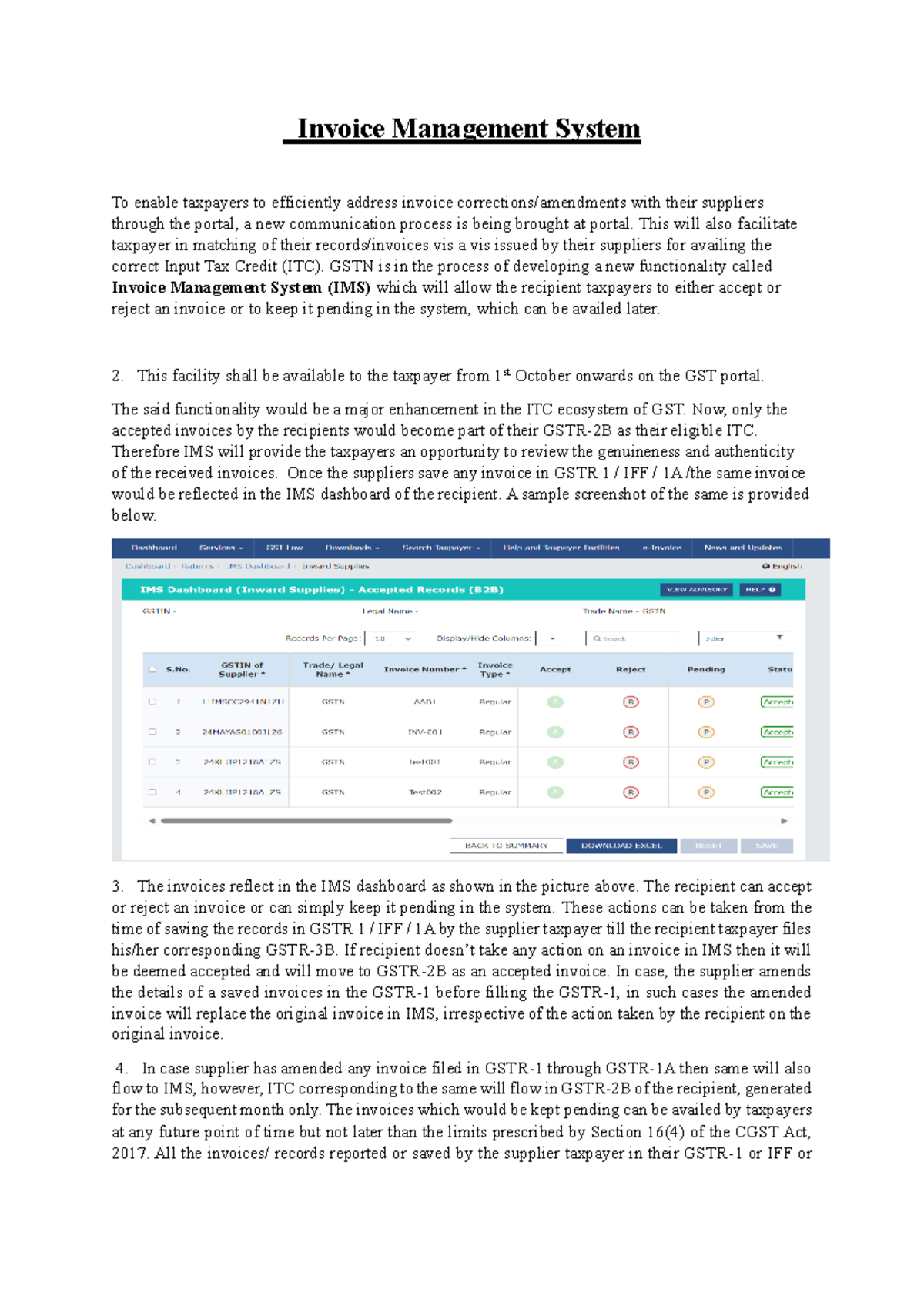 Revised advisory on ims - Invoice Management System To enable taxpayers ...