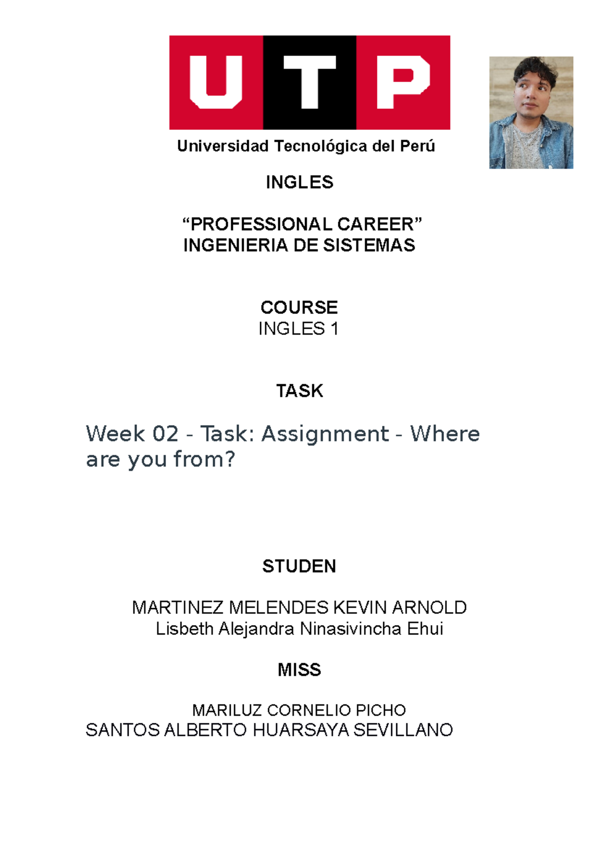 UTP Ingles - Ingles I - Universidad Tecnológica del Perú INGLES ...