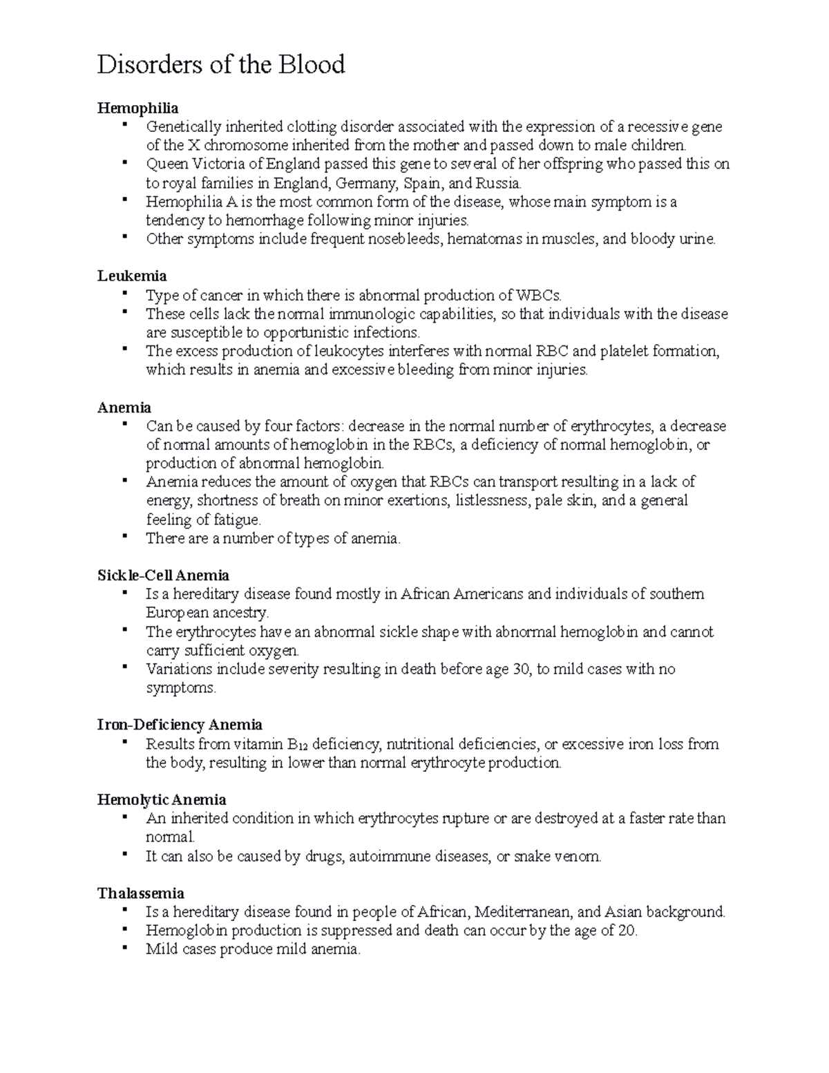 Disorders of the Blood - Disorders of the Blood Hemophilia Genetically ...