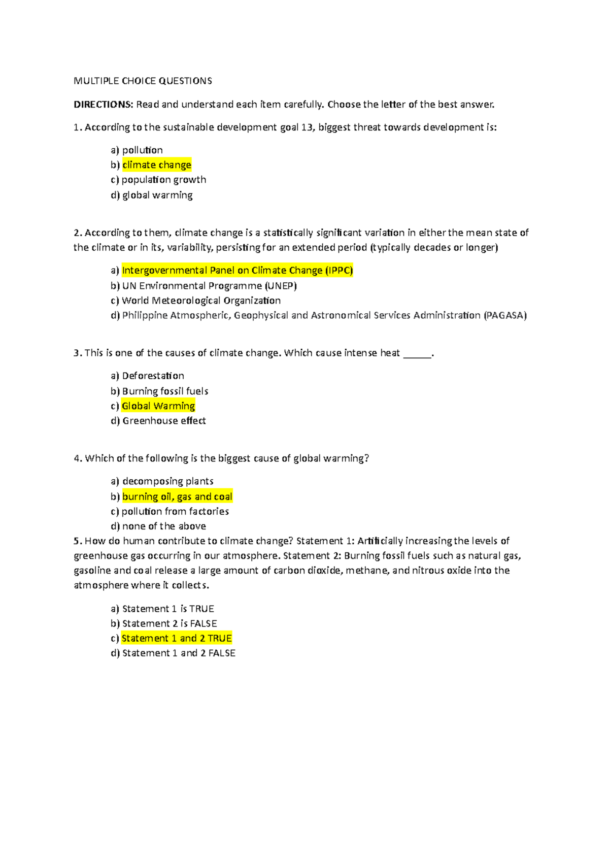 Multiple Choice Questions - MULTIPLE CHOICE QUESTIONS DIRECTIONS: Read ...