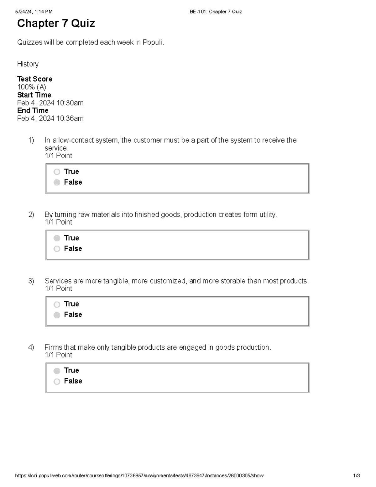 BE-101 Chapter 7 Quiz - Quizes to help Review - Chapter 7 Quiz Quizzes will be completed each ...