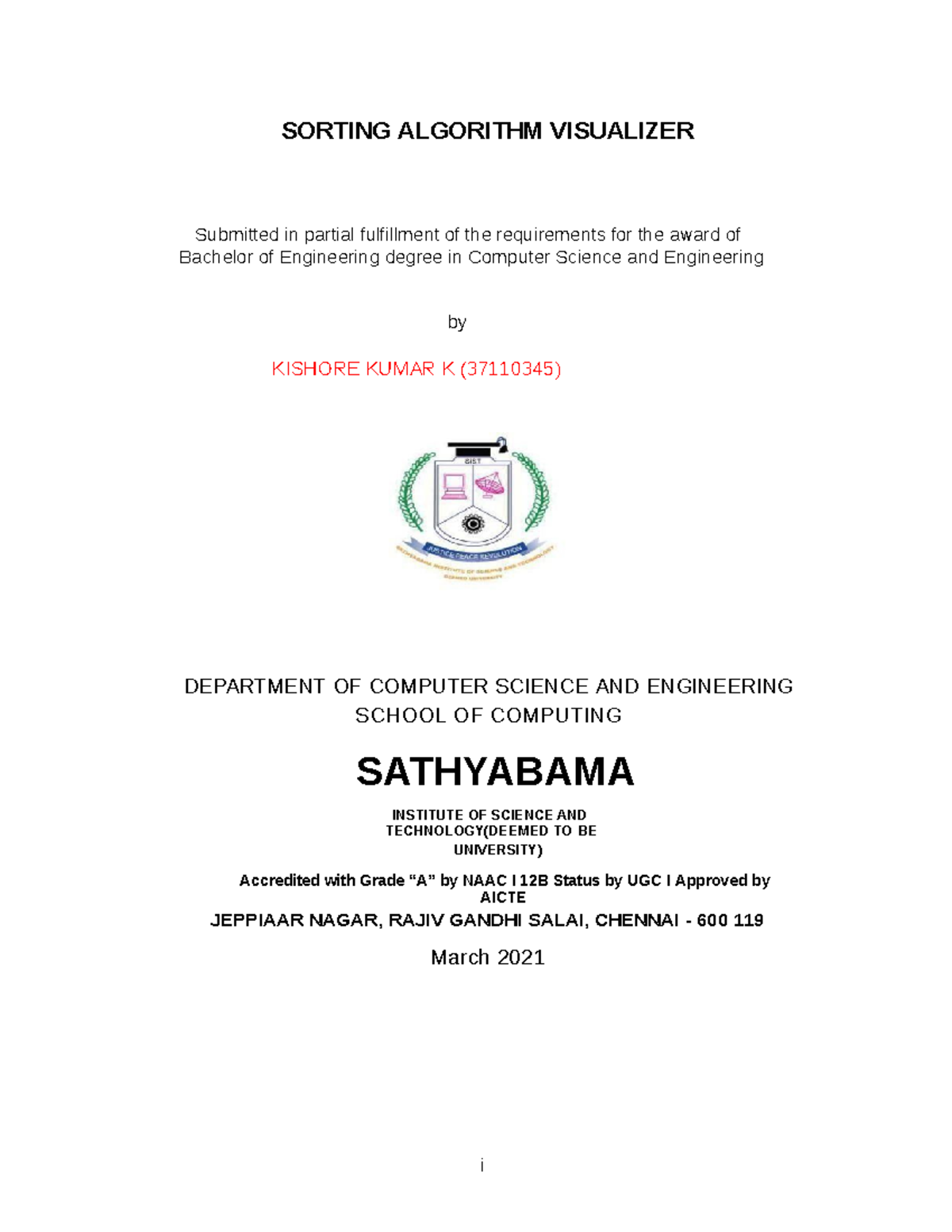 B - want to download something - i SORTING ALGORITHM VISUALIZER Submitted in partial fulfillment ...