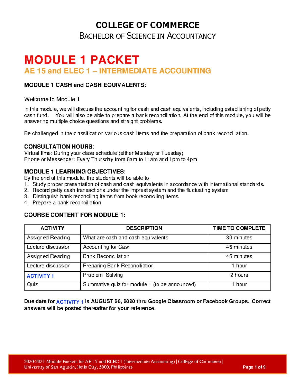 AE 15 Module 1 - BACHELOR OF SCIENCE IN ACCOUNTANCY 2020-2021 Module ...