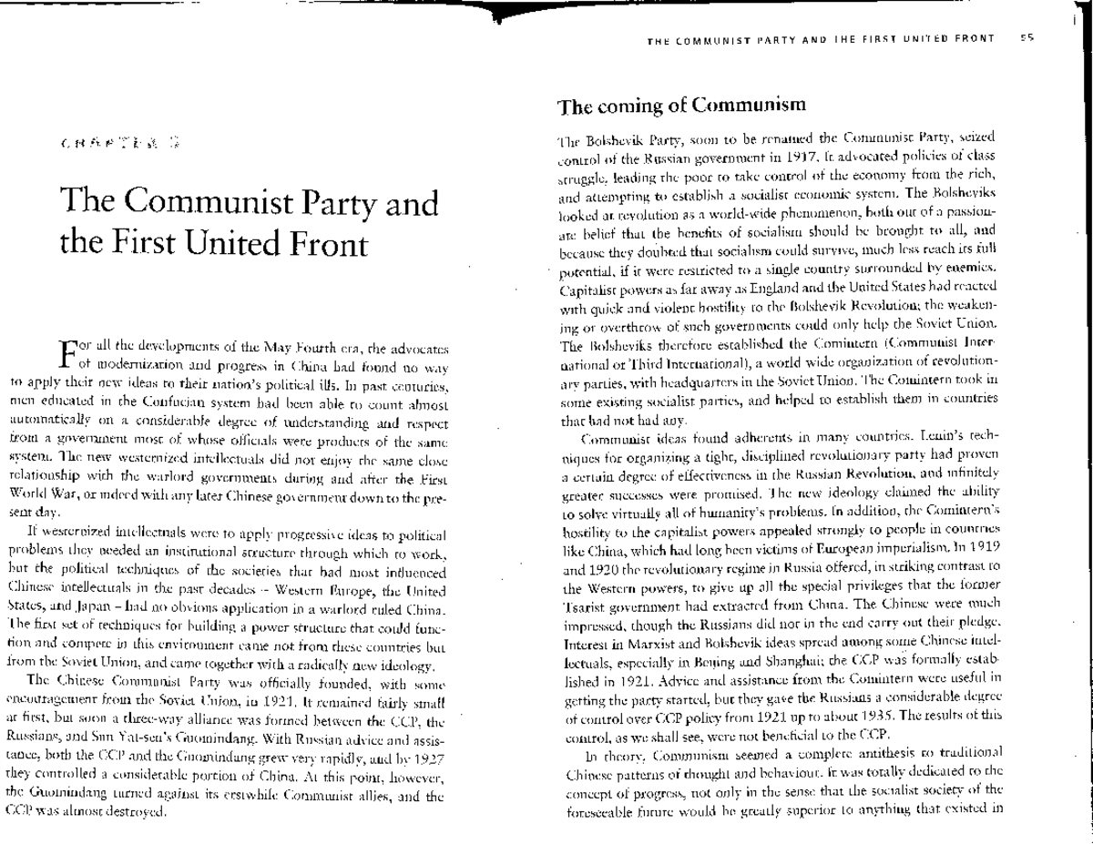 Moise chapters 3 and 4 - THE COMMUNIST PARTY AND THE FIRST UNITED FRONT ...