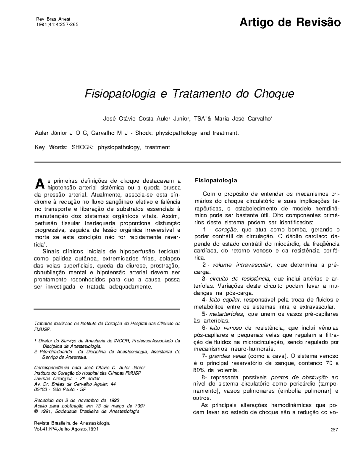 Choque 2 - Rev Bras Anest 1991;41:4:257-265 Artigo de Revisão ...