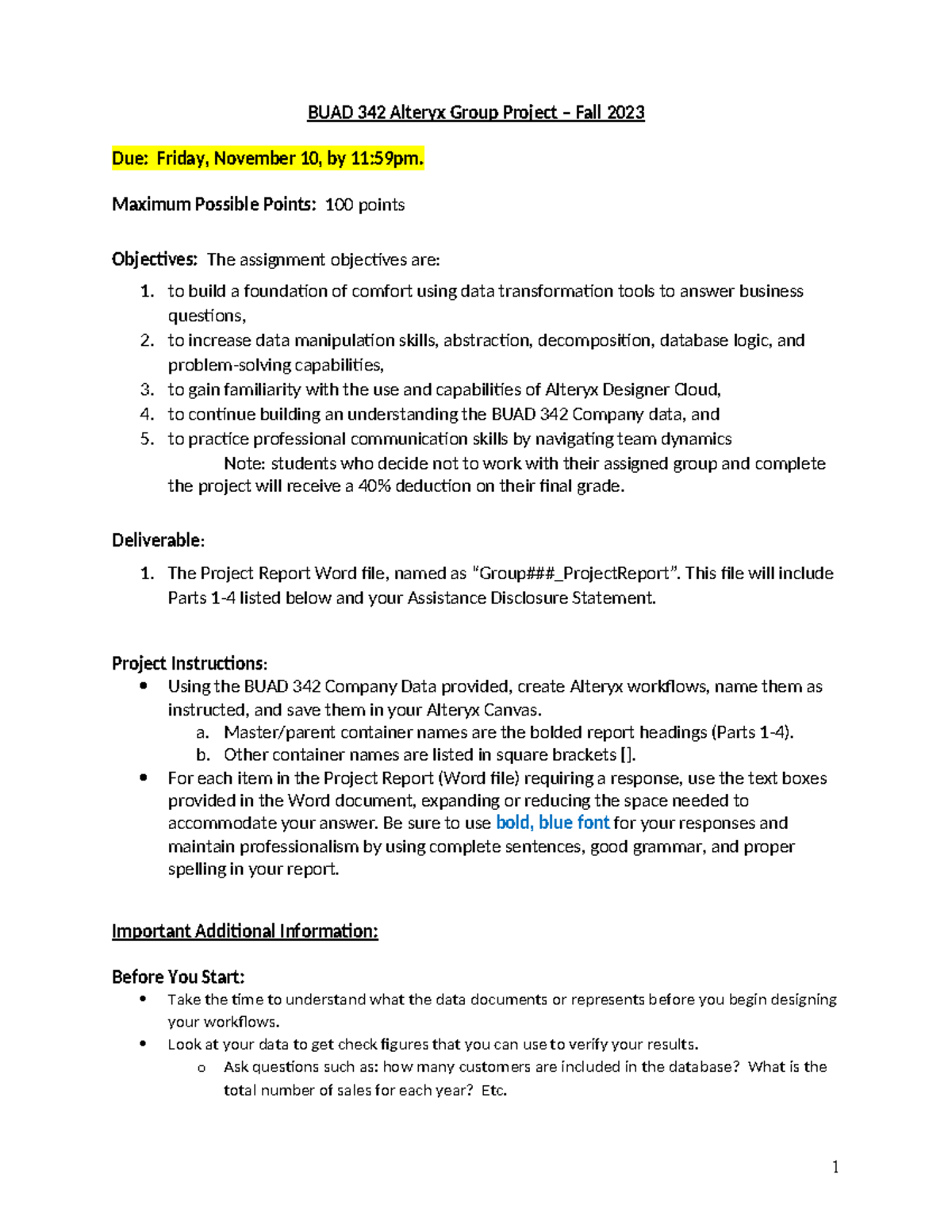 Group 232 Project Report - BUAD 342 Alteryx Group Project – Fall 2023 ...