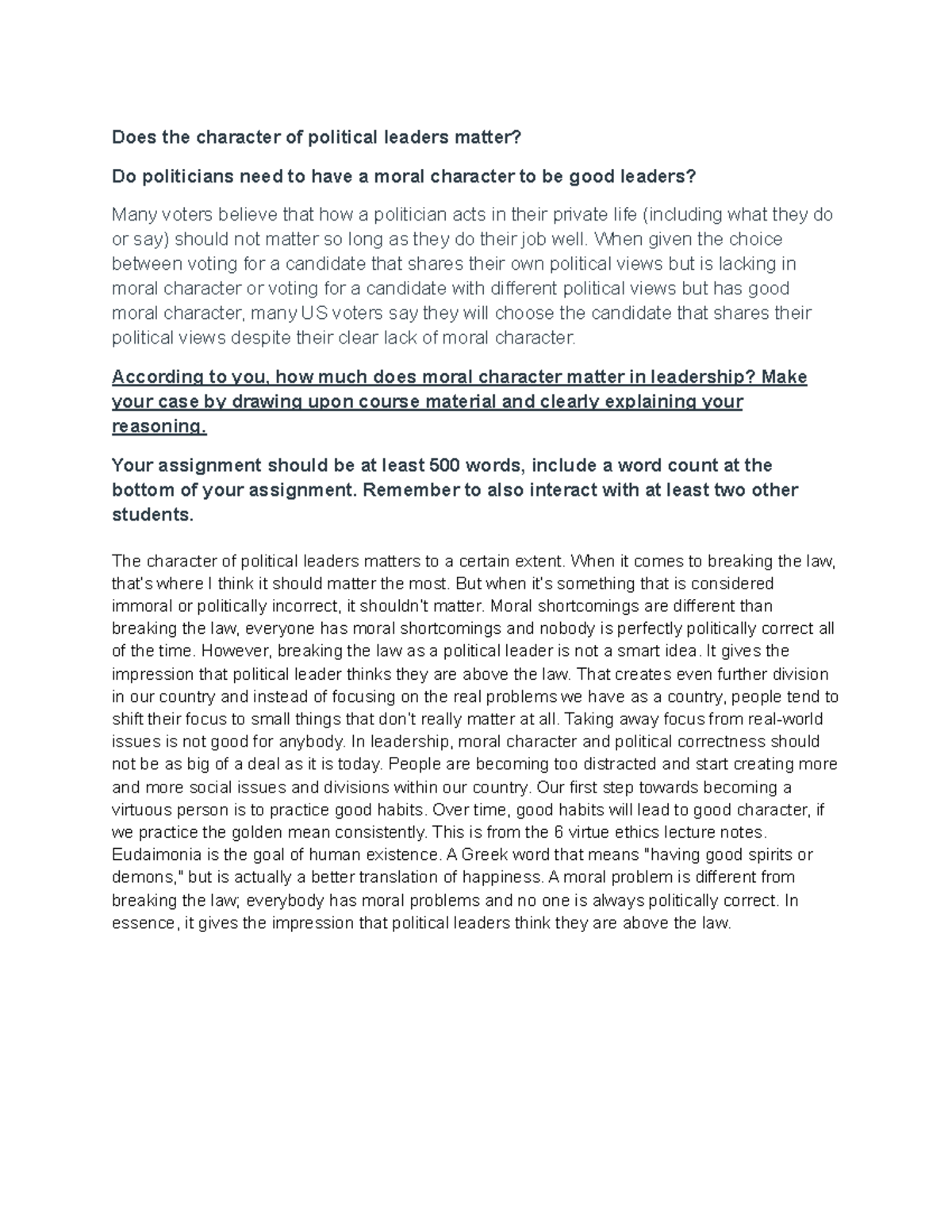 Assignment 6 - Does the character of political leaders matter? Do ...