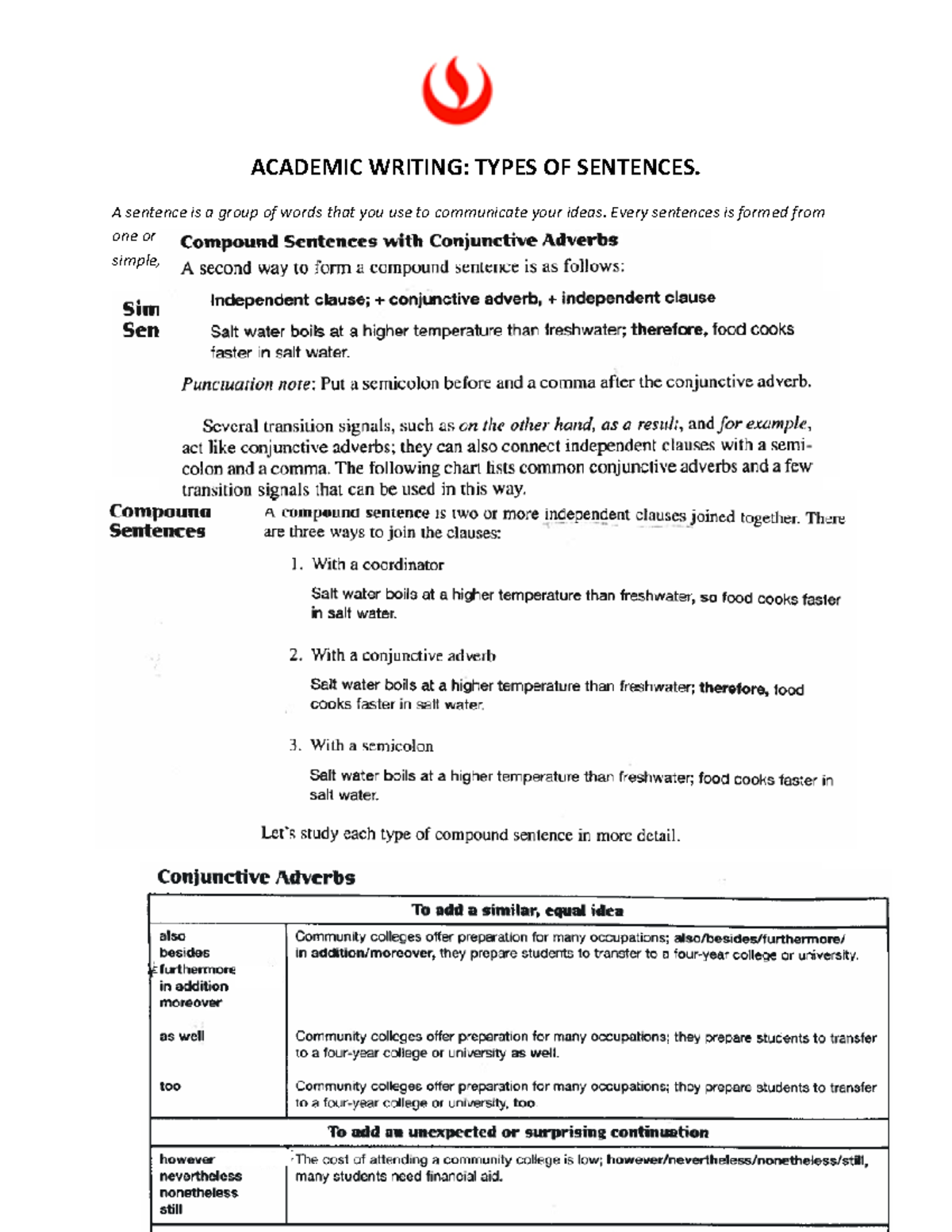 Academic Writing S3 Homework - ACADEMIC WRITING: TYPES OF SENTENCES. A ...