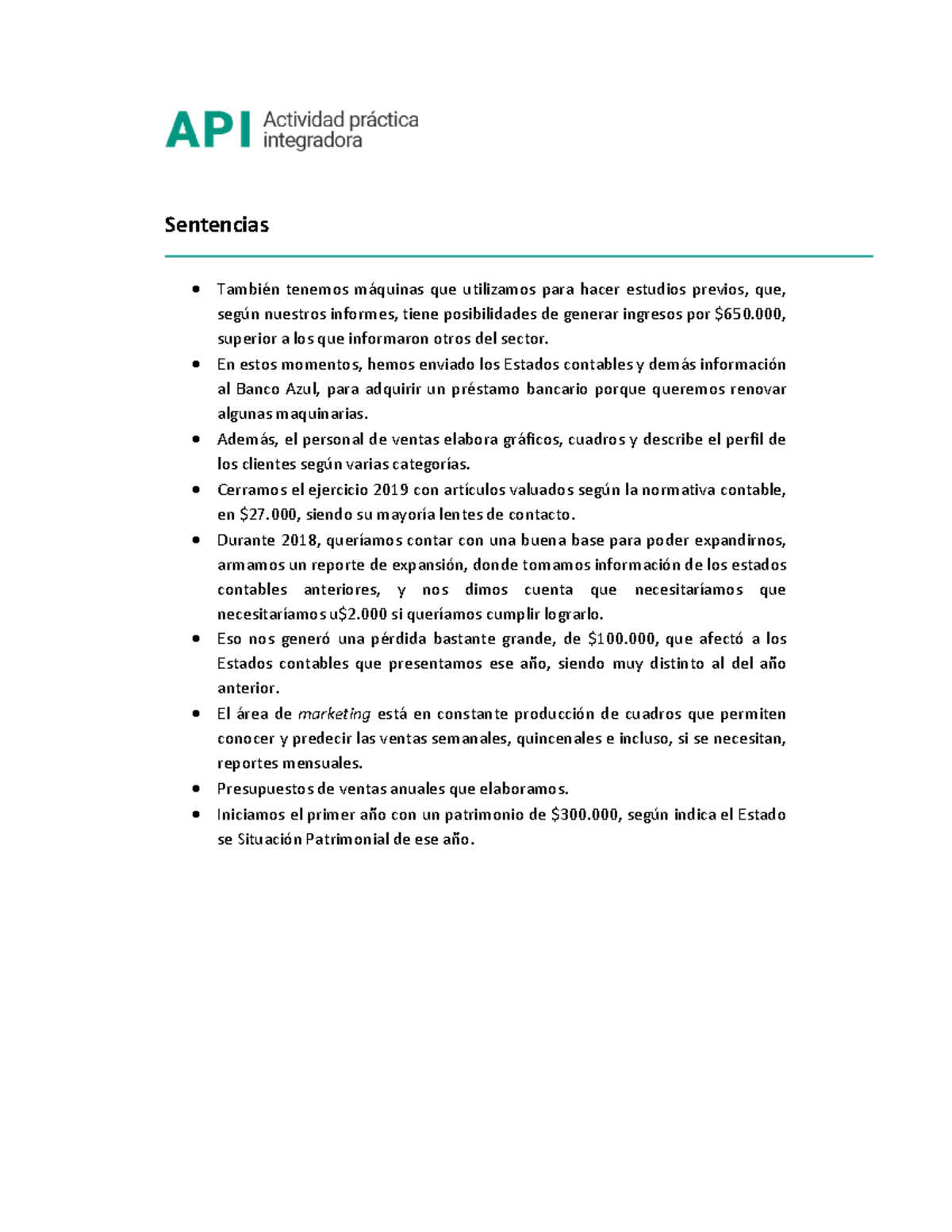 API1 - Sentencias - Detalle de Api - Sentencias También tenemos máquinas que utilizamos para ...