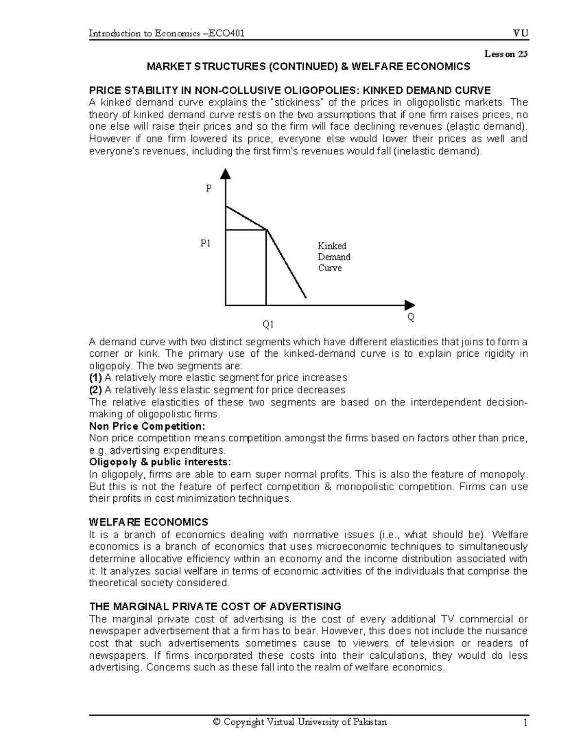 Lesson 23 - Introduction to Economics –ECO401 VU Lesson 23 MARKET ...