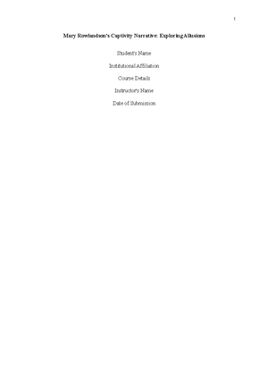 Allusionmaryy - Allusions research paper - Mary Rowlandson’s Captivity ...