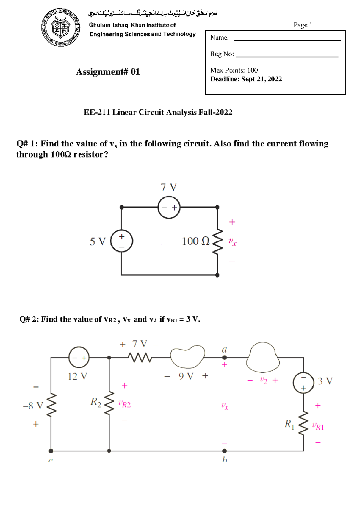A1-211-2022 - Assignment - Name: Reg No: Max Points: 100 Deadline: Sept 21, 2022 Page 1 ...