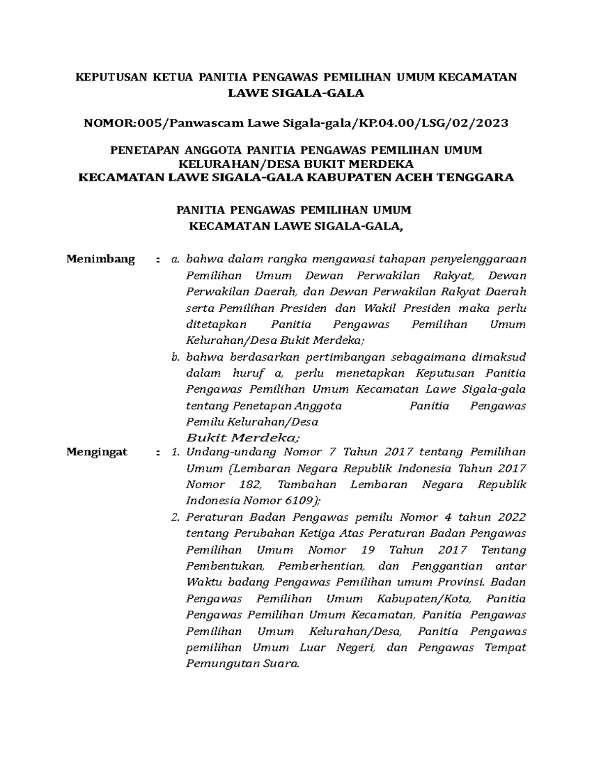 SK PKD - Contoh SK pkd - KEPUTUSAN KETUA PANITIA PENGAWAS PEMILIHAN ...