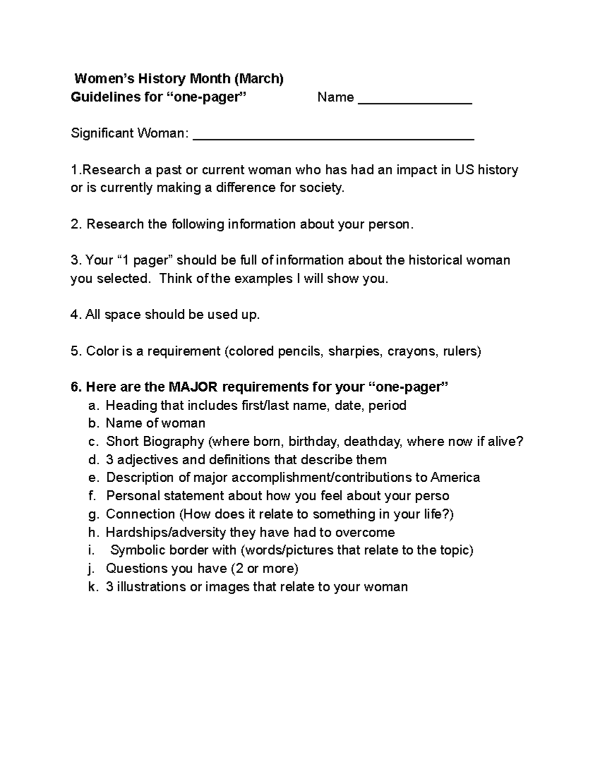 Meines Copy One Pager Women's History Month (March) - Women’s History ...