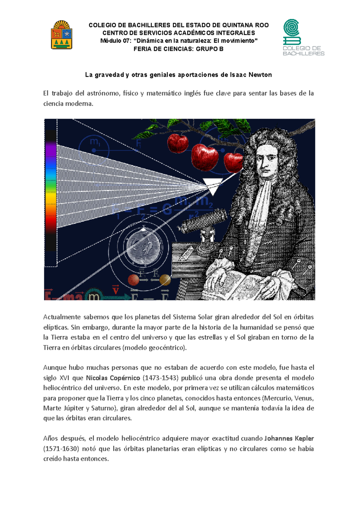 LA Gravedad DE Isaac Newton, EL Movimiento DE LOS Planetas - COLEGIO DE ...