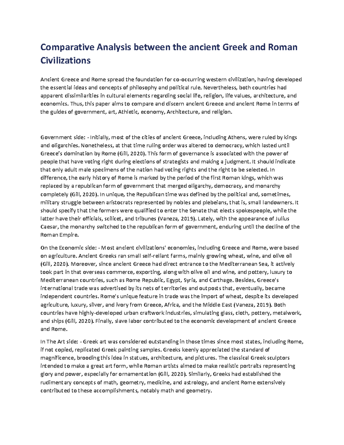 History-102(Comparative Analysis between the ancient Greek and Roman ...