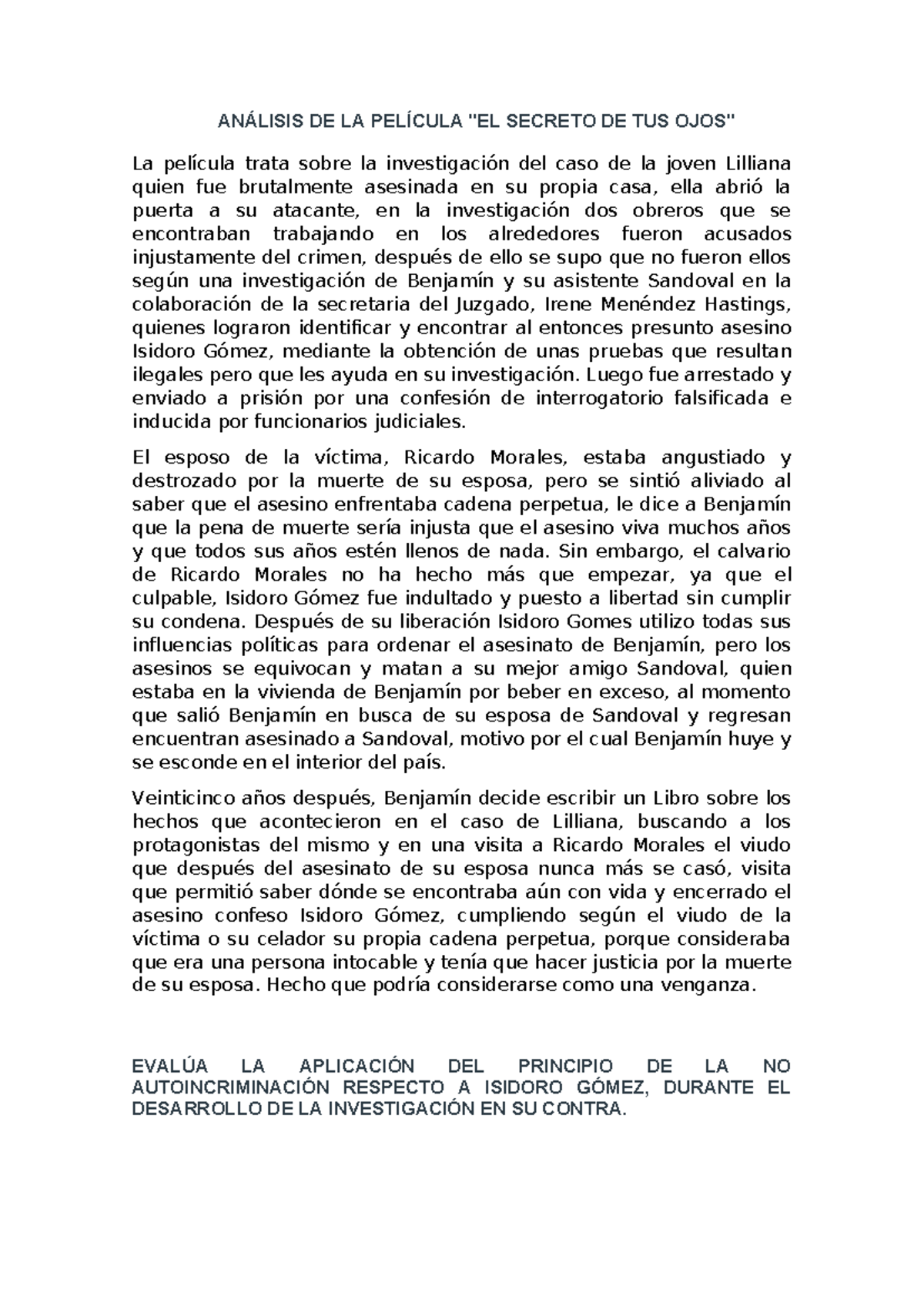 Análisis DE LA PelículaANÁLISIS DE LA PELÍCULA "EL SECRETO DE TUS OJOS ...