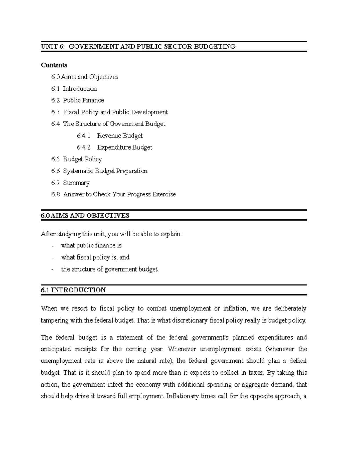 Budgeting and Control Unit 6 - UNIT 6: GOVERNMENT AND PUBLIC SECTOR ...