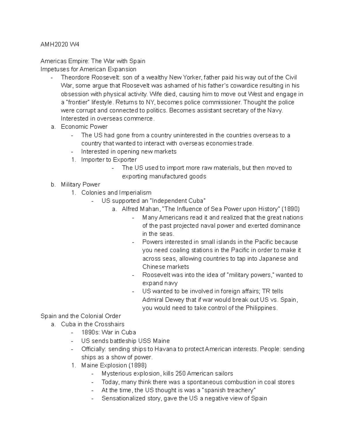 AMH2020 W4 - my notes (research) - AMH2020 W Americas Empire: The War ...