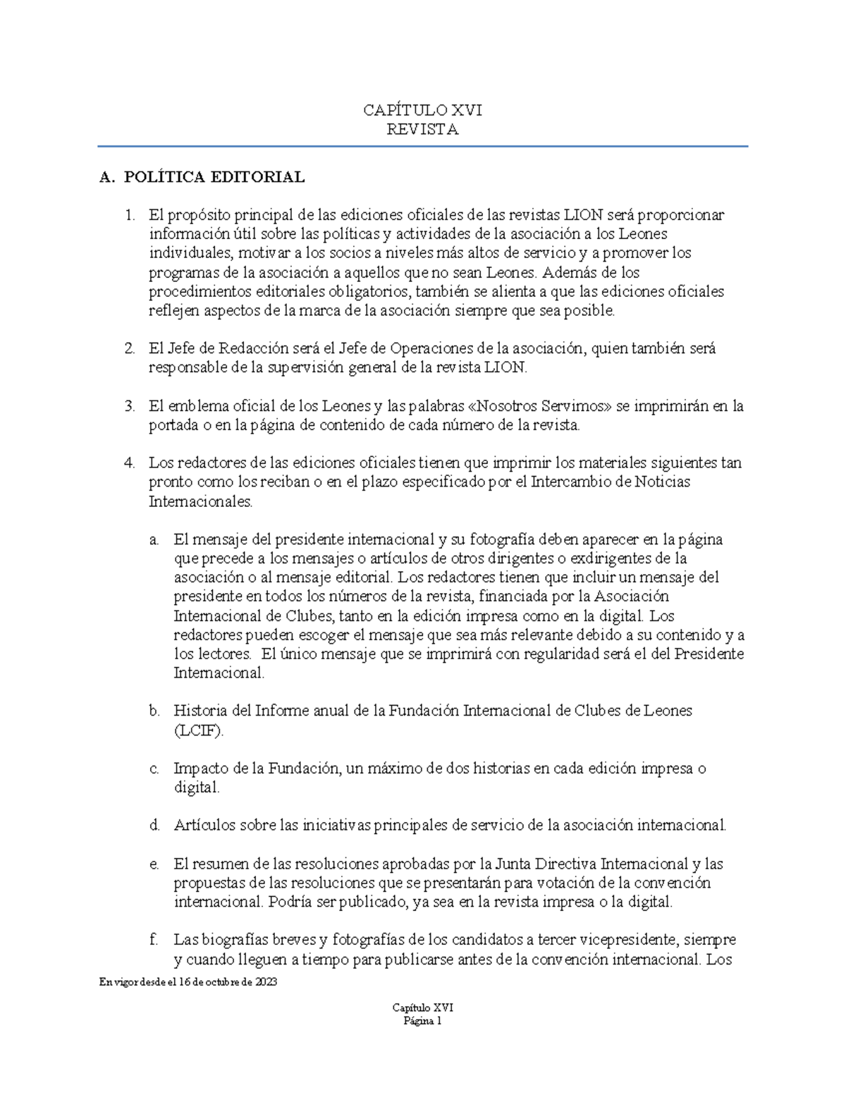 Revista cl - En vigor desde el 16 de octubre de 2023 Capítulo XVI ...