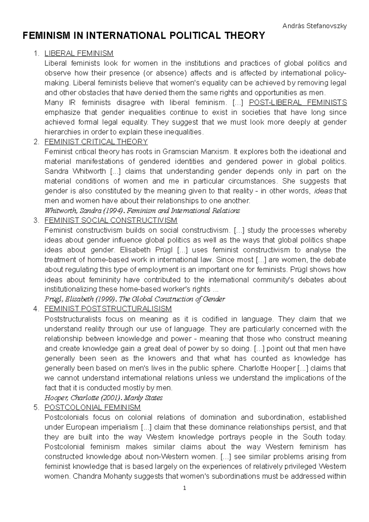 Summary - Feminist International Relations Theory - András Stefanovszky ...