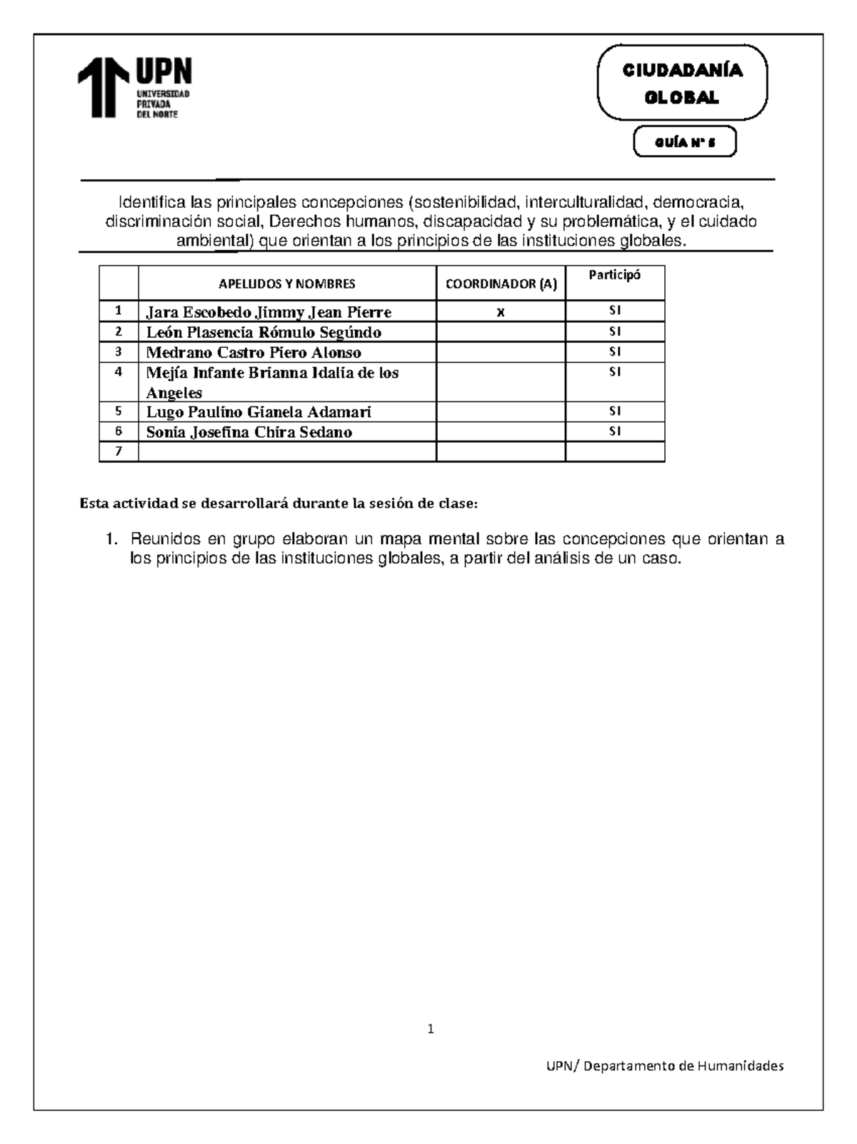 GUÍA 5 Ciudadanía Global - 1 UPN/ Departamento de Humanidades ...
