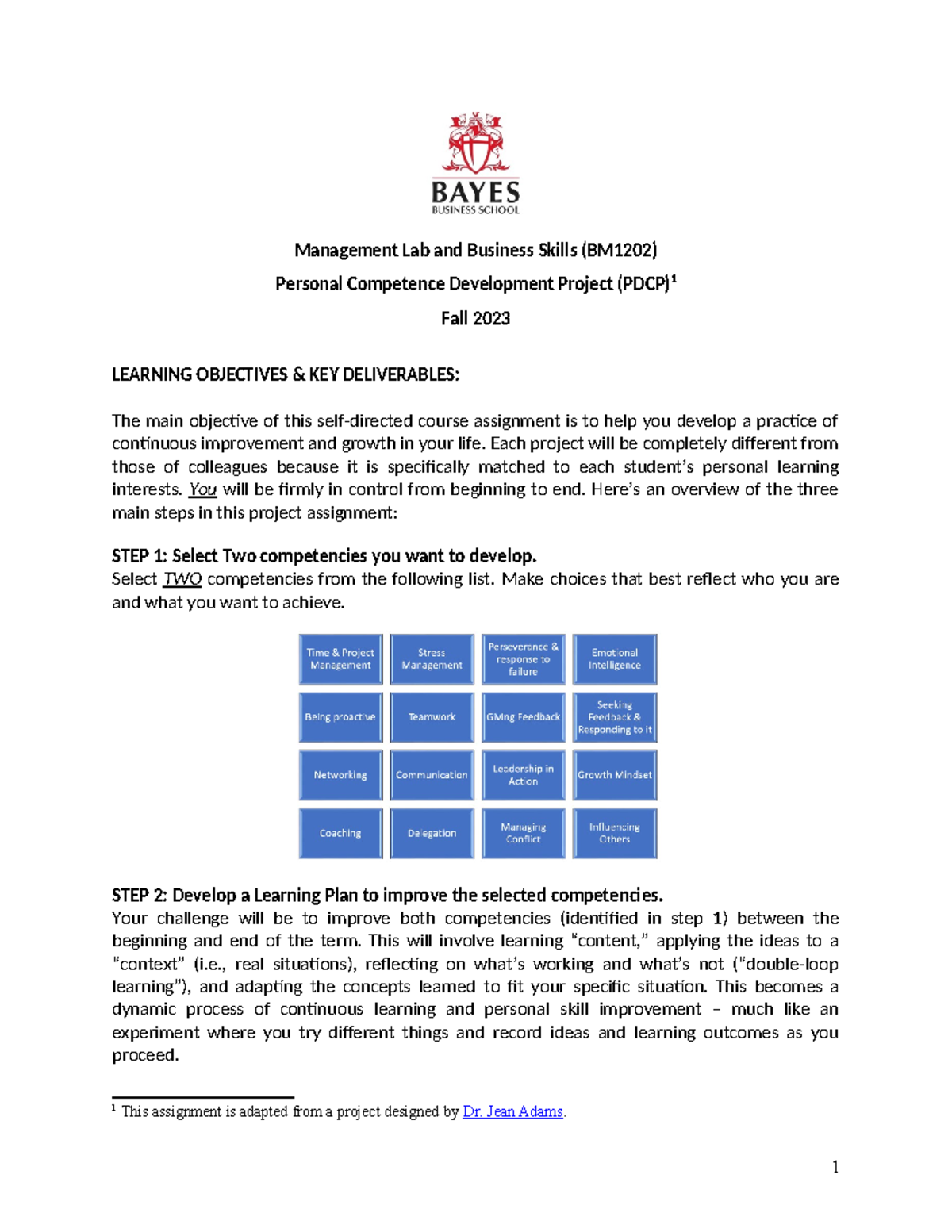CW3 Personal Competencies Development Project Instruction - Management ...