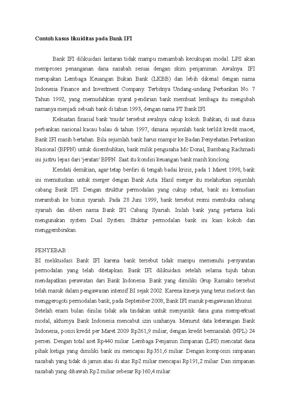 Contoh kasus likuiditas pada Bank IFI - LPS akan memproses penanganan ...