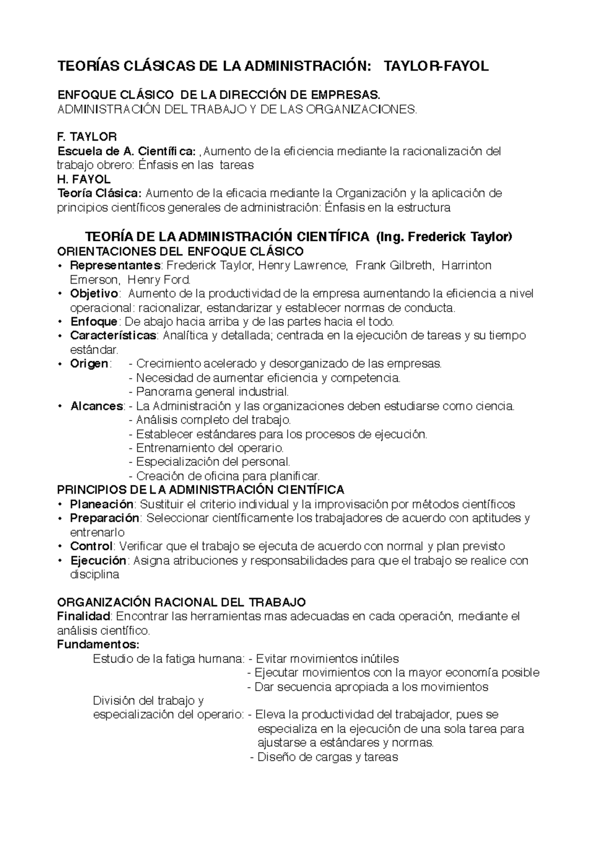 Adminstración y Gerencia - TEORÍAS CLÁSICAS DE LA ADMINISTRACIÓN ...