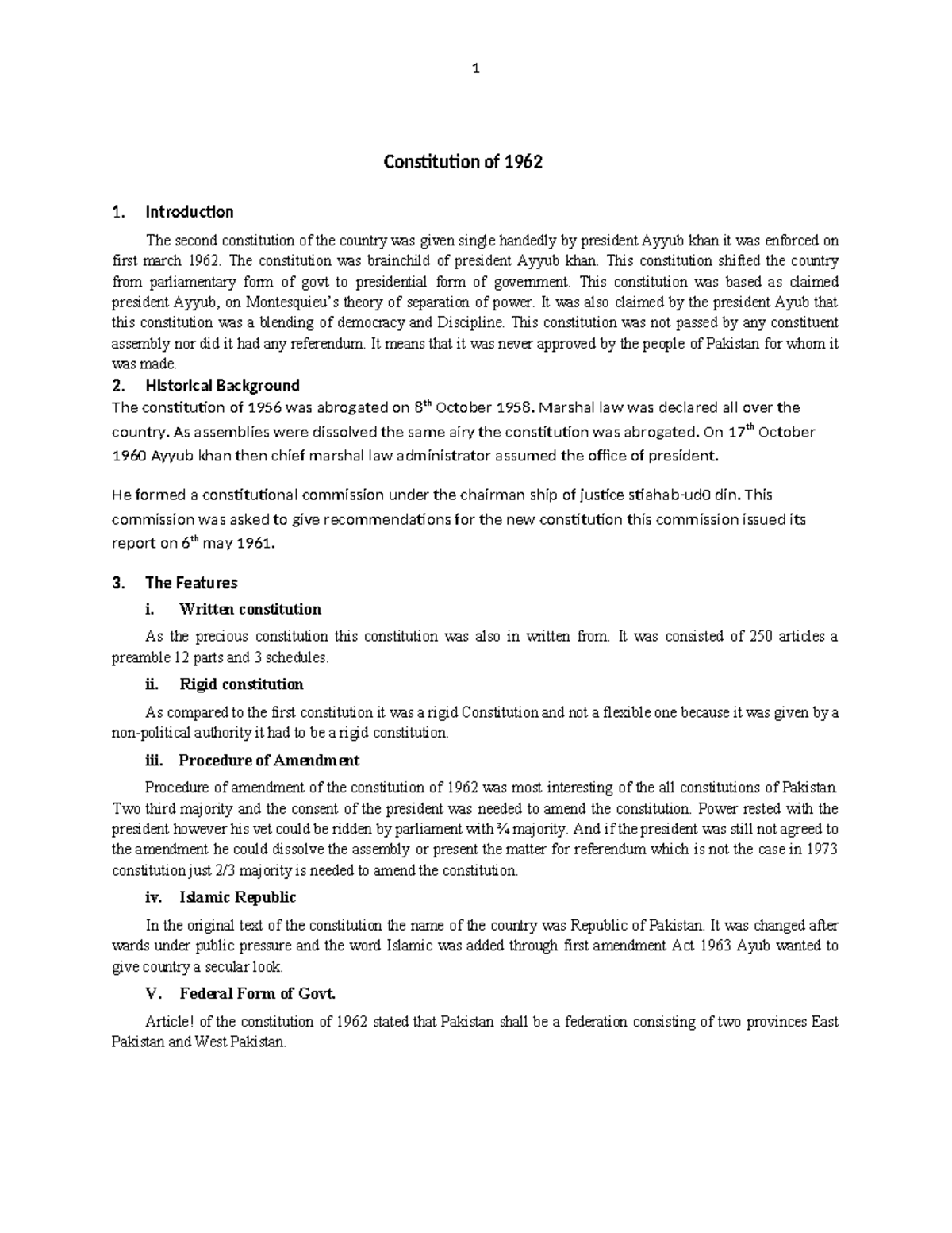 Constitution of 1962 - Helloo - 1 Constitution of 1962 1. Introduction The second constitution ...