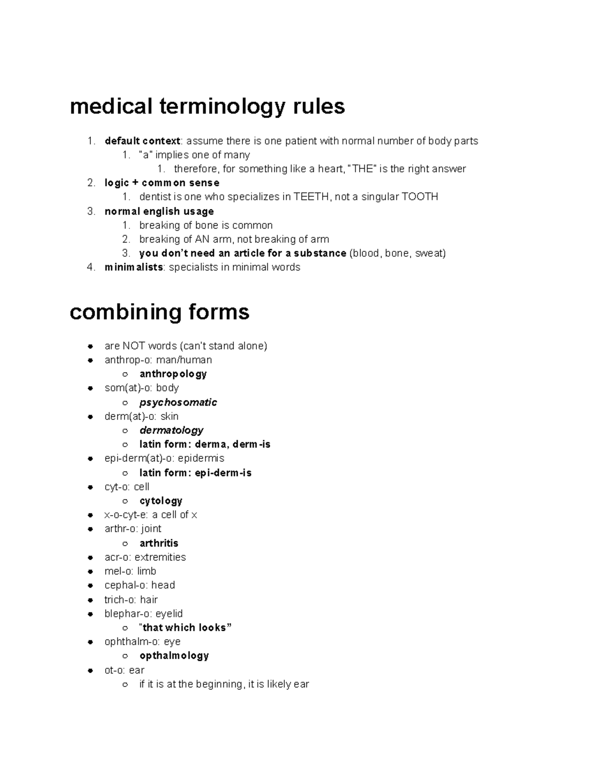 Module 3 clas103 - medical terminology rules default context: assume ...