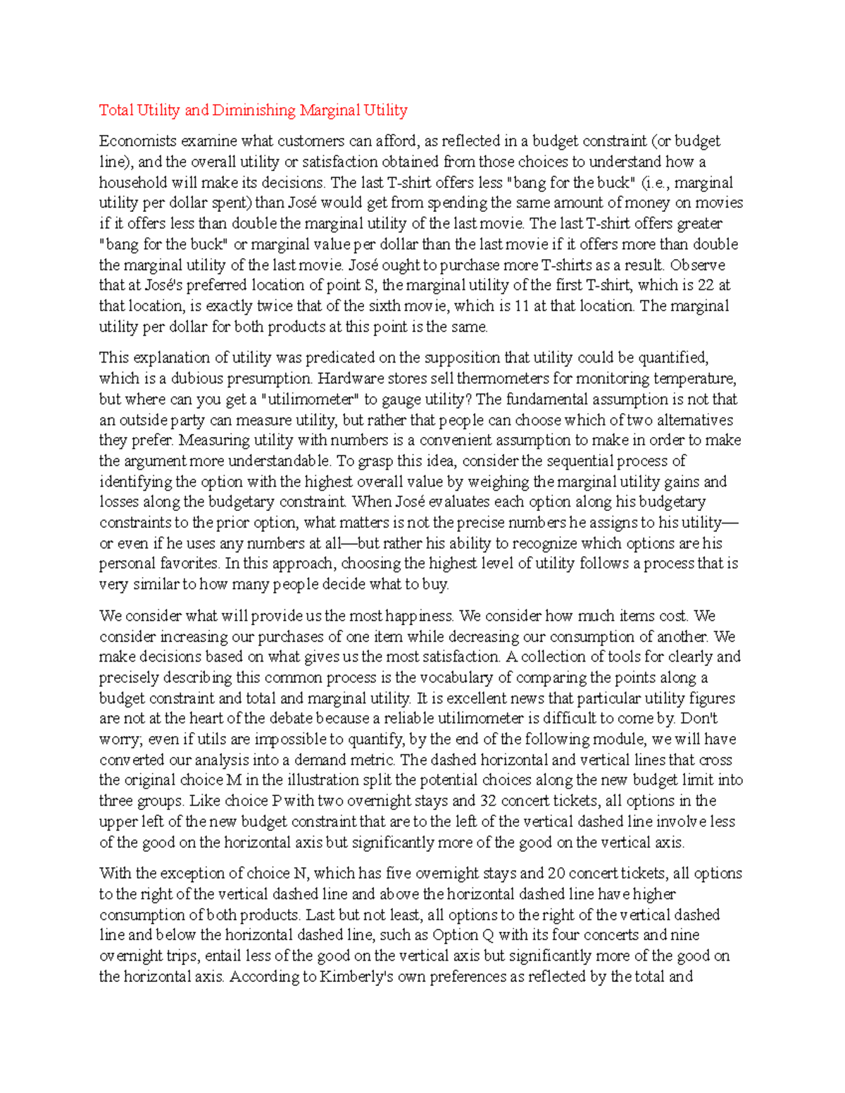 Total Utility and Diminishing Marginal Utility - Total Utility and ...