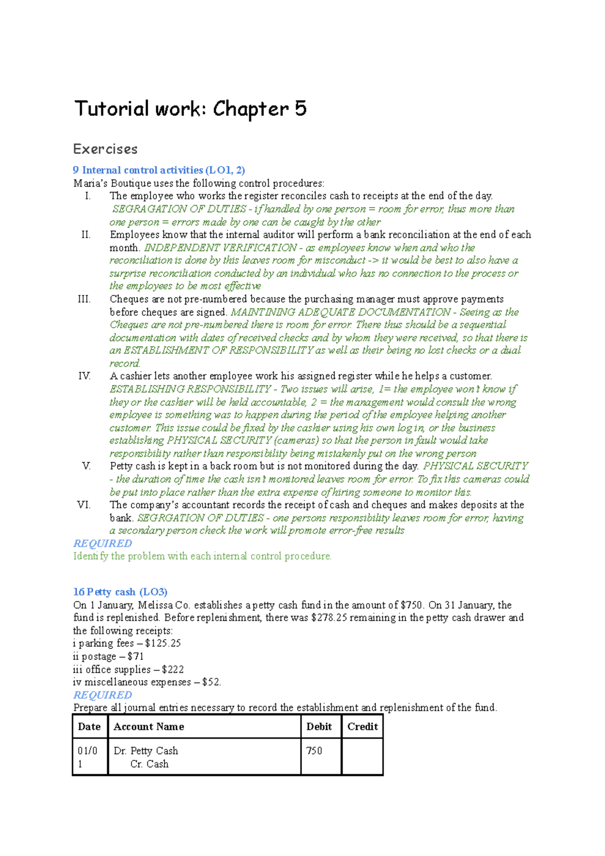 Tutorial Work - Chapter 5 +Extract - Tutorial work: Chapter 5 Exercises ...