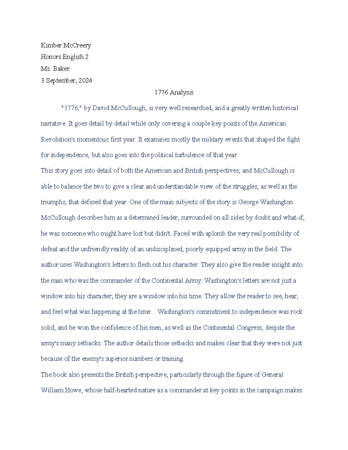 1776 analysis - here to help - Kimber McCreery Honors English 2 Ms ...