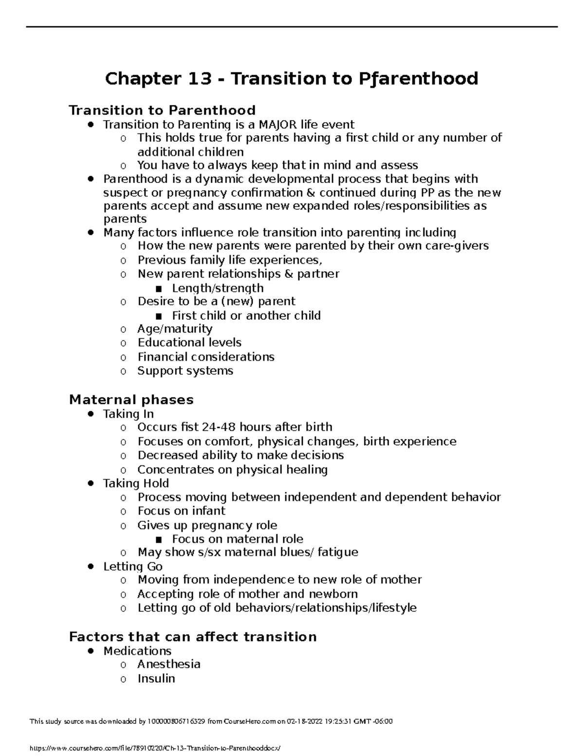 Ch 13 Transition to Parenthood - pdf o They will fill this out before they are discharged from ...