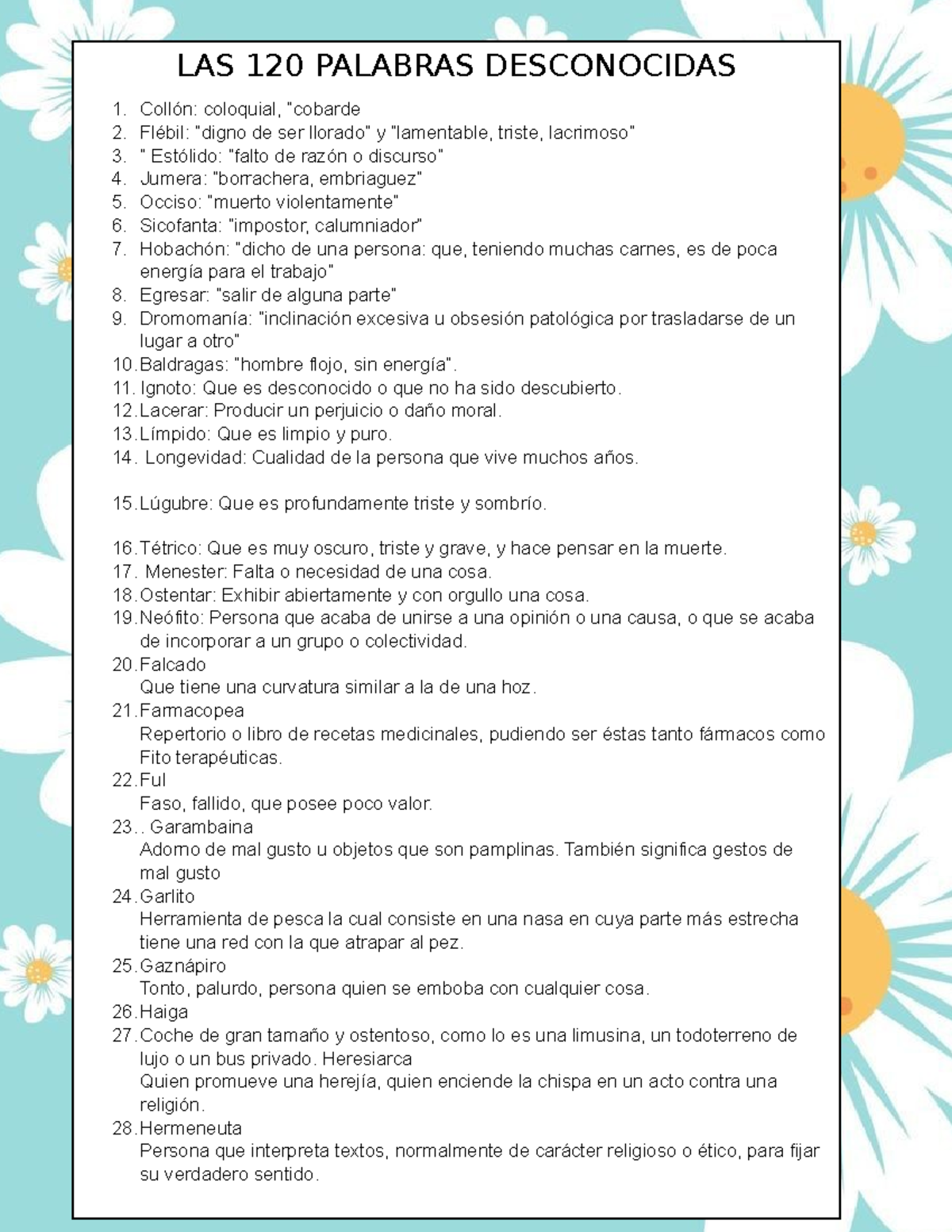 Las 120 palabras deconocidas - LAS 120 PALABRAS DESCONOCIDAS 1. Collón ...