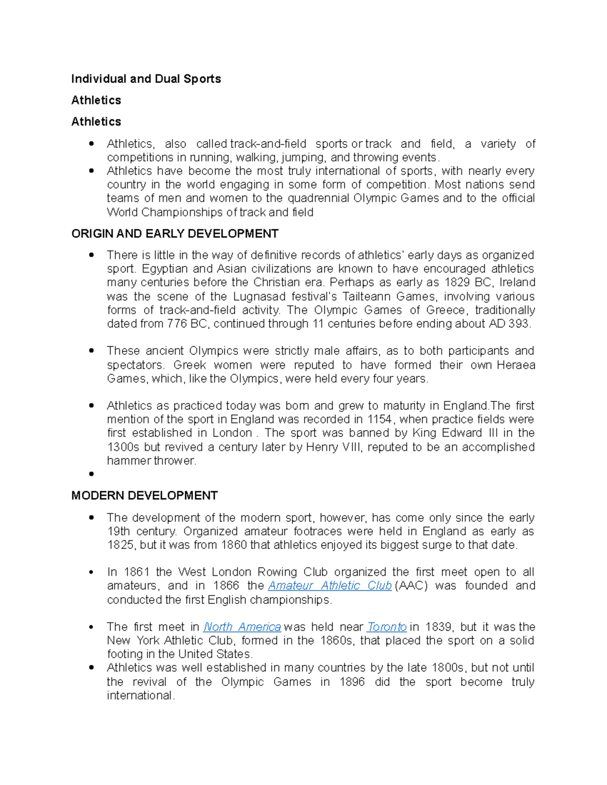 History-OF- Athletics - Individual and Dual Sports Athletics Athletics ...