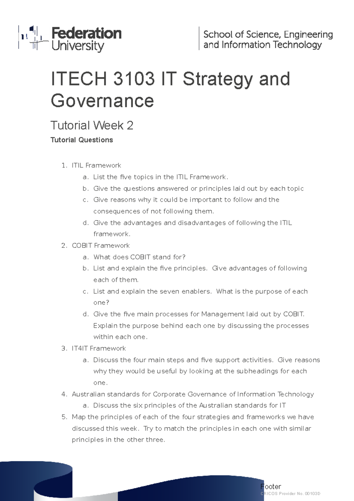 Itech 3103 Tutorial Week 2 - ITECH 3103 IT Strategy and Governance ...
