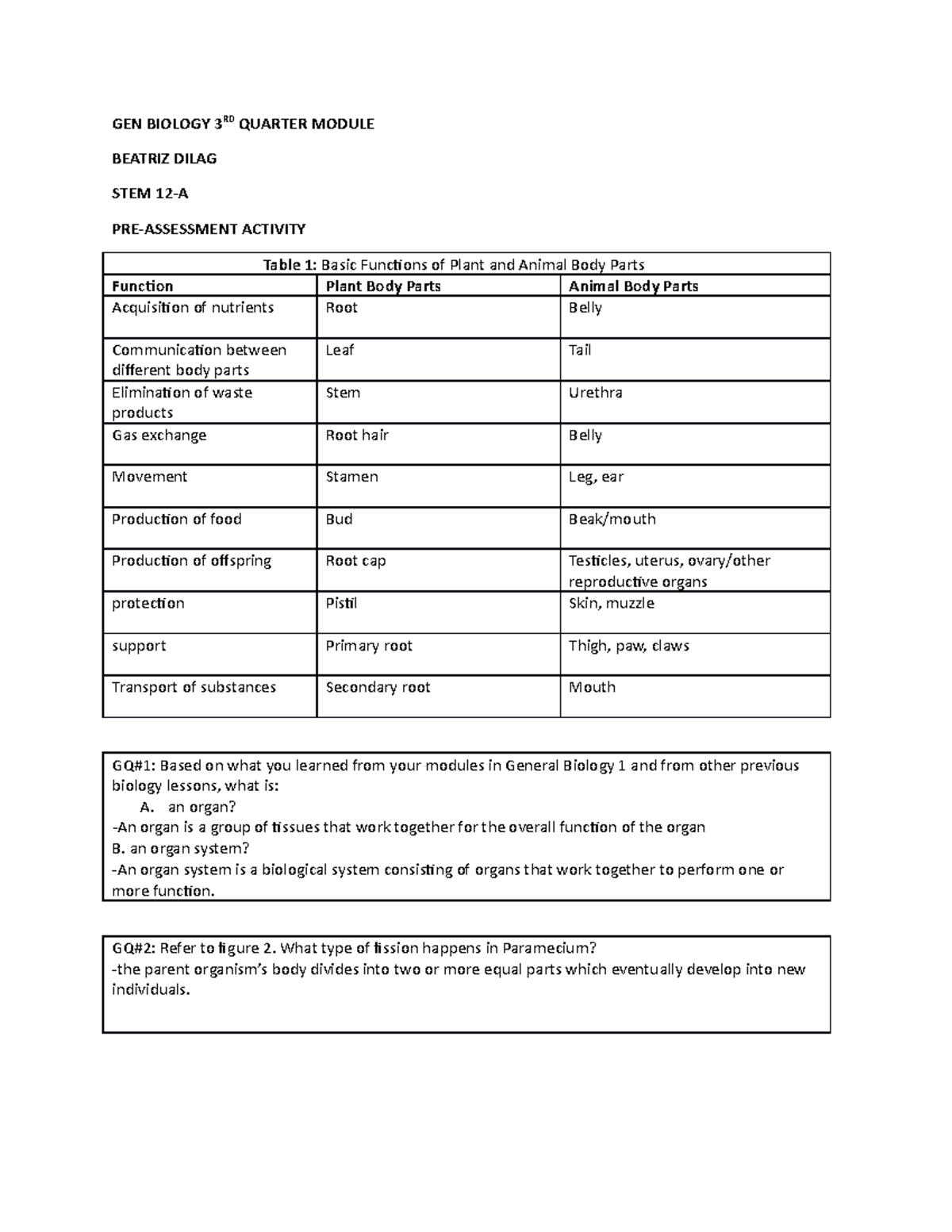 GEN Biology 3RD Quarter Module - GEN BIOLOGY 3RD QUARTER MODULE BEATRIZ ...