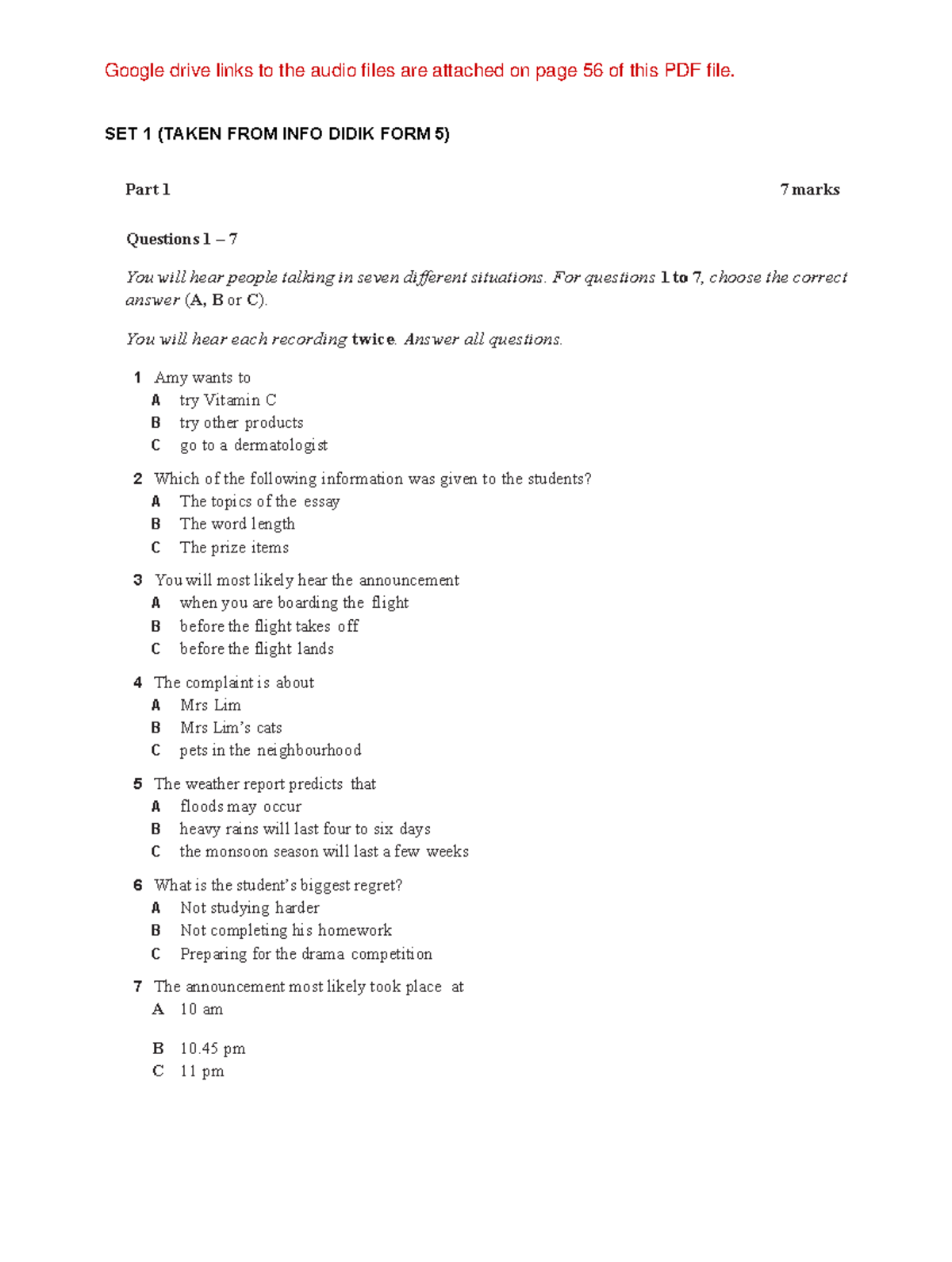 SPM Listening Test Modul Paper SET 1 - SET 1 (TAKEN FROM INFO DIDIK ...