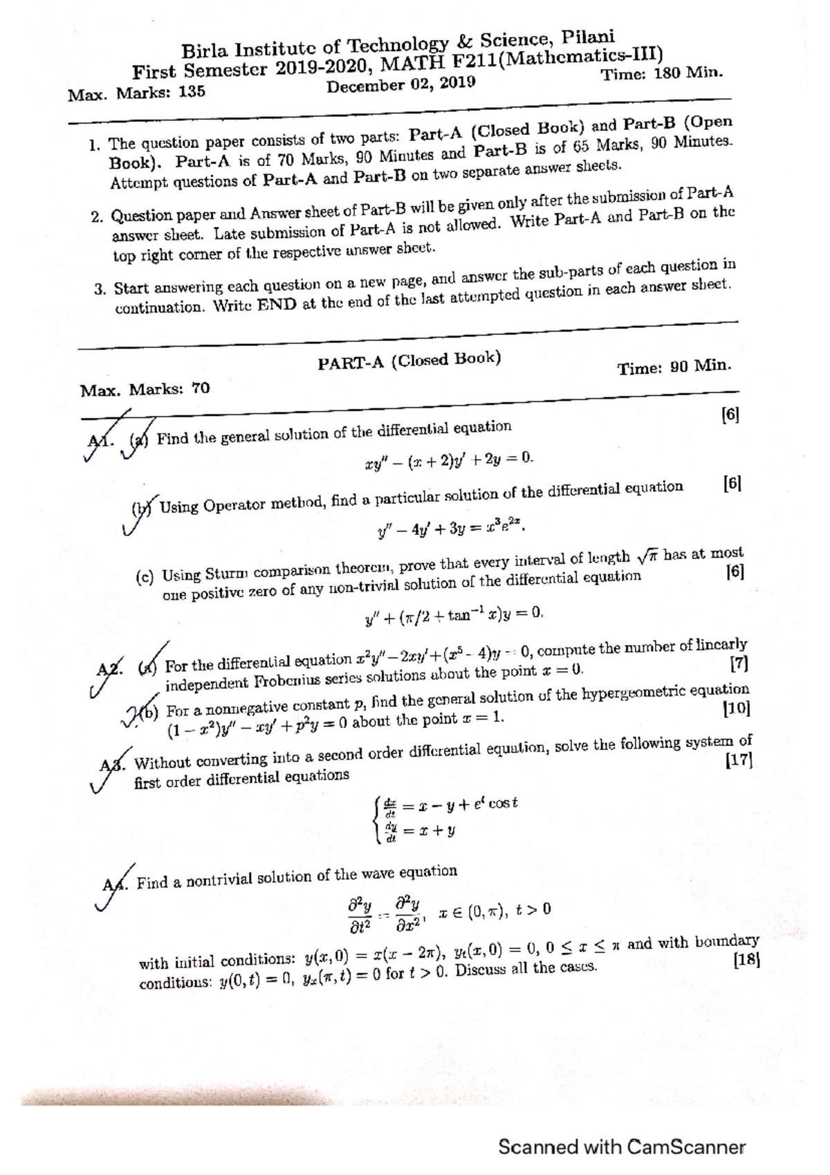 COmprehensive 2019 - _ Birla Institute of Technology 85 Science, Pilani First Semester MATH F211 ...