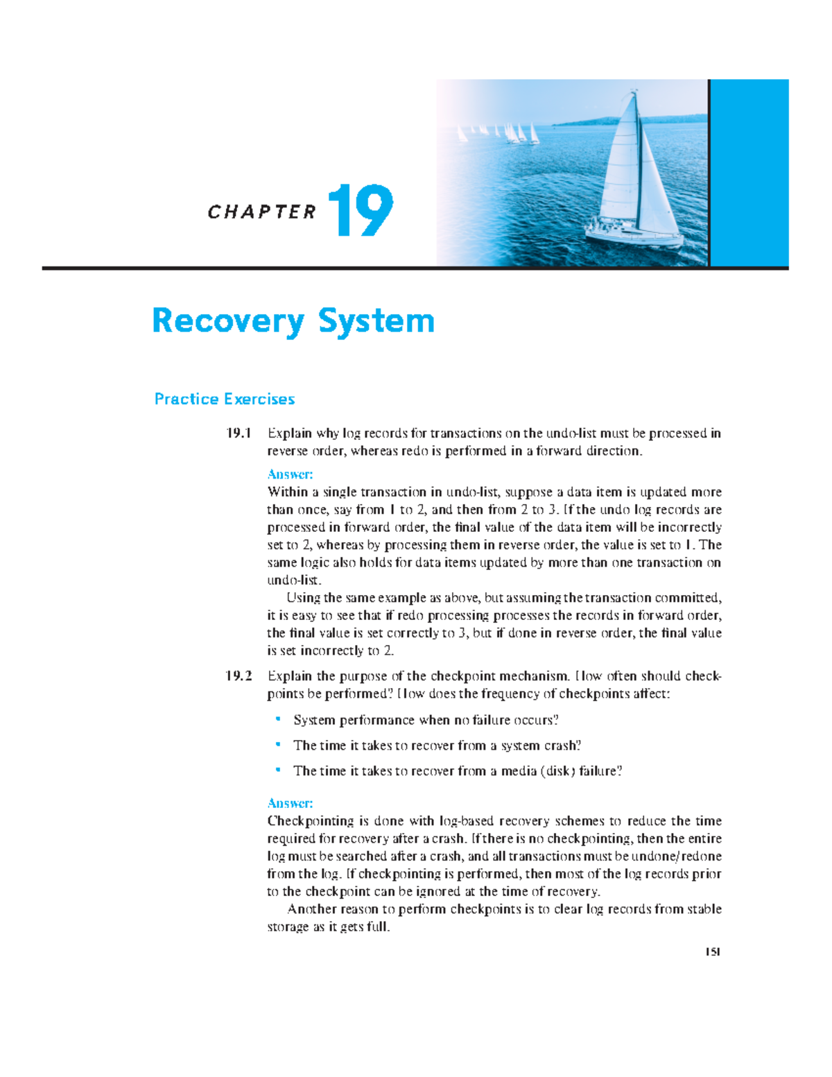 19 - korth - C H A P T E R 19 Re overy System Pra ti e Exer ises 1 9. 1 ...