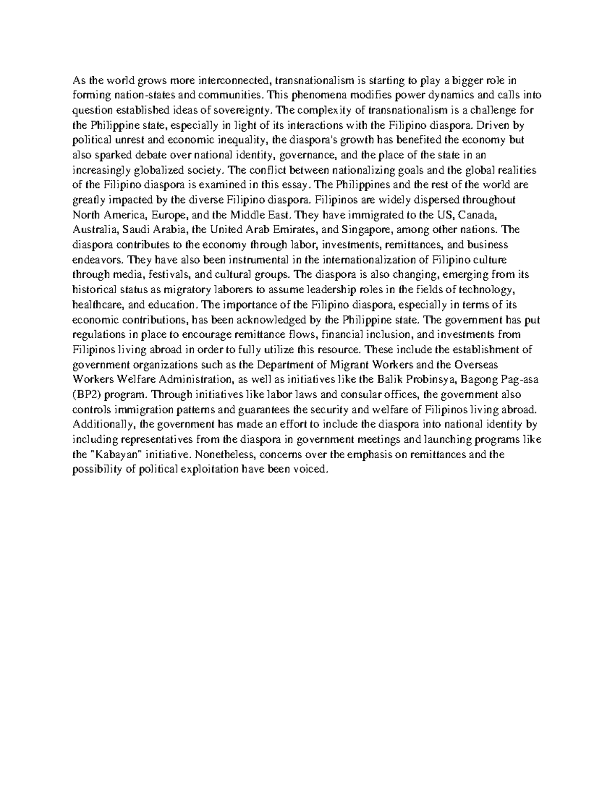 Reflection on Nationalizing Transnationalism in the Philippines - As ...