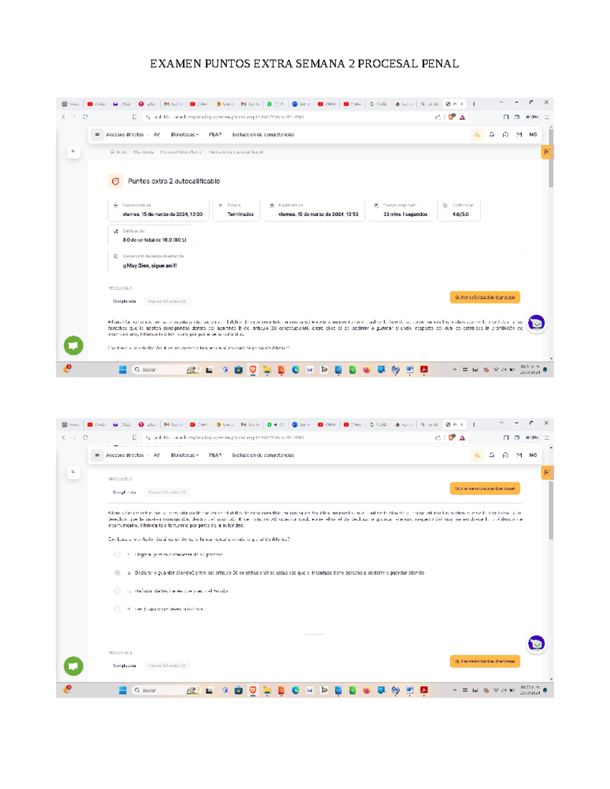 Examne Puntos Extra Semana 2 Procesal Penal - EXAMEN PUNTOS EXTRA SEMANA 2 PROCESAL PENAL (1452 ...