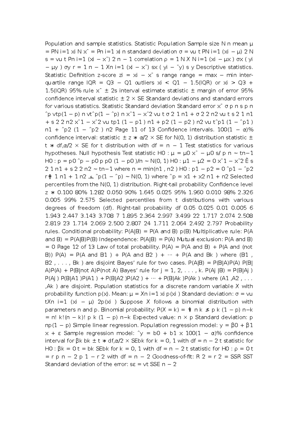 basic 1010 formula - Population and sample statistics. Statistic ...