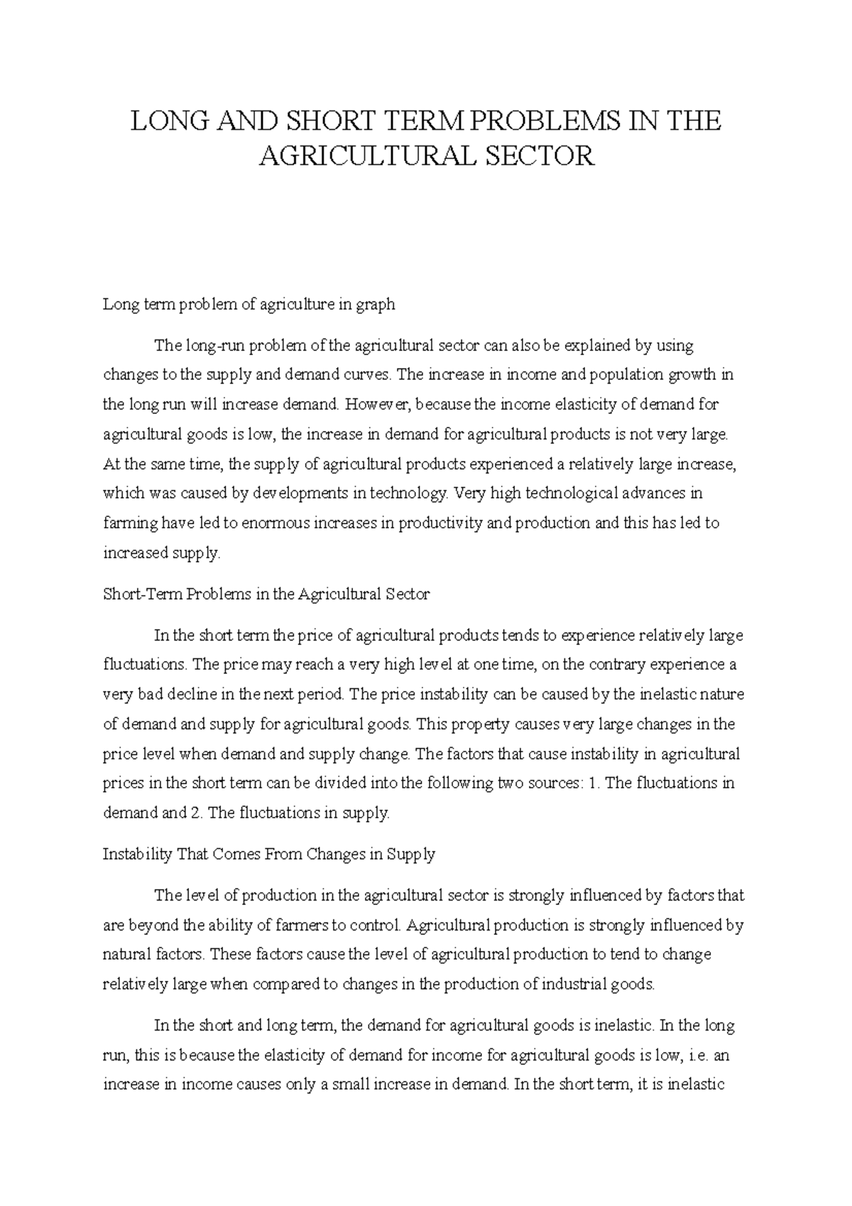 LONG AND Short TERM Problems IN THE Agricultural Sector - LONG AND ...