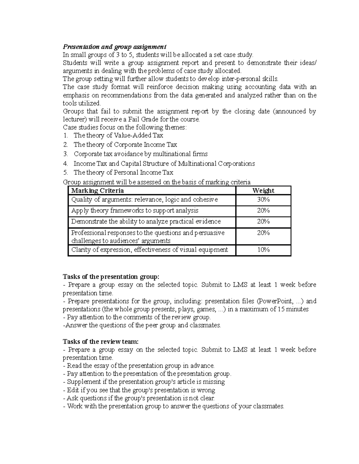 Presentation and group assignment - 2023A - Presentation and group ...