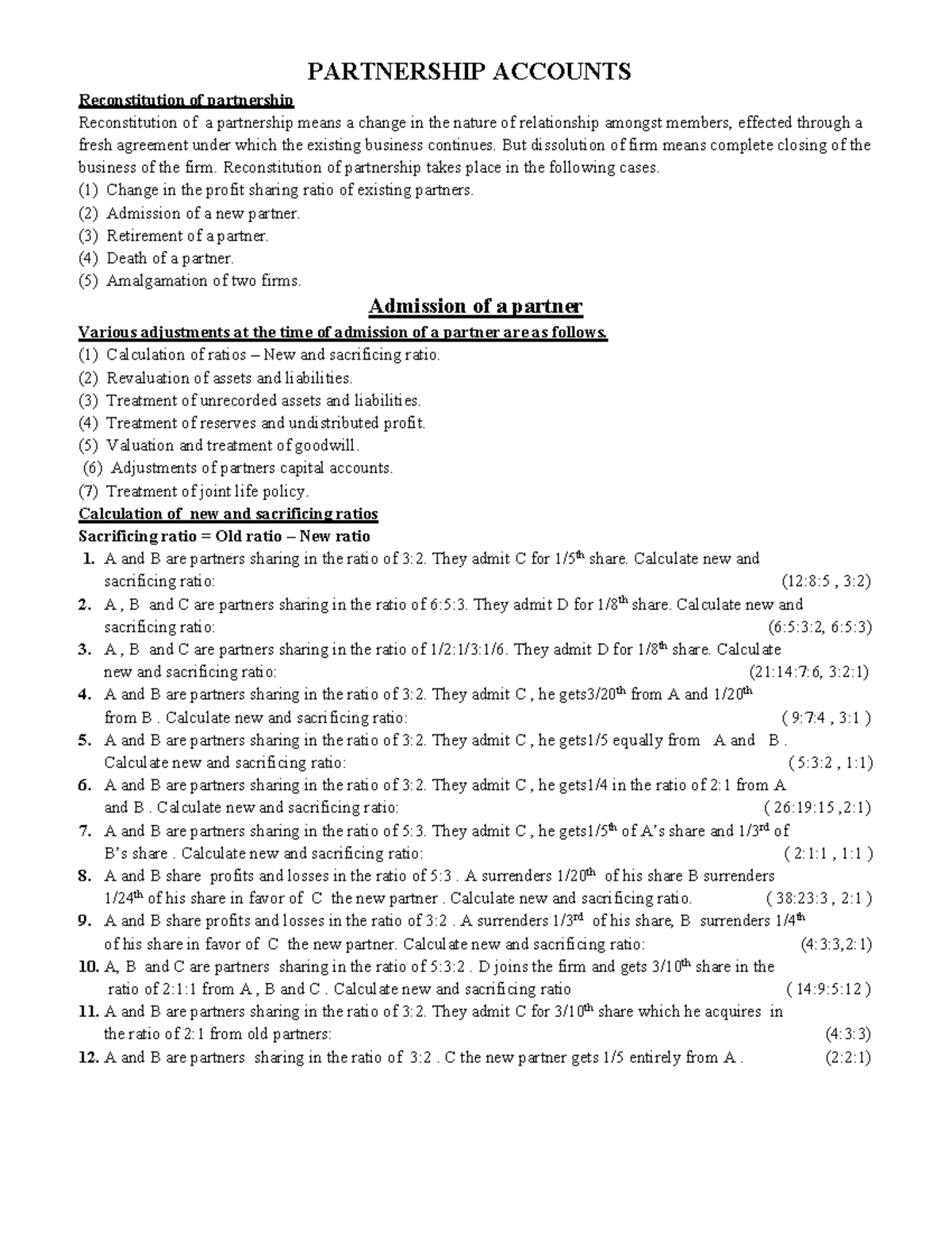 2. Admission of partners - PARTNERSHIP ACCOUNTS Reconstitution of ...